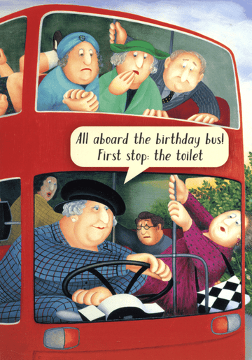 Funny greeting card by Beryl Cook - Birthday Bus – Comedy Card Company
