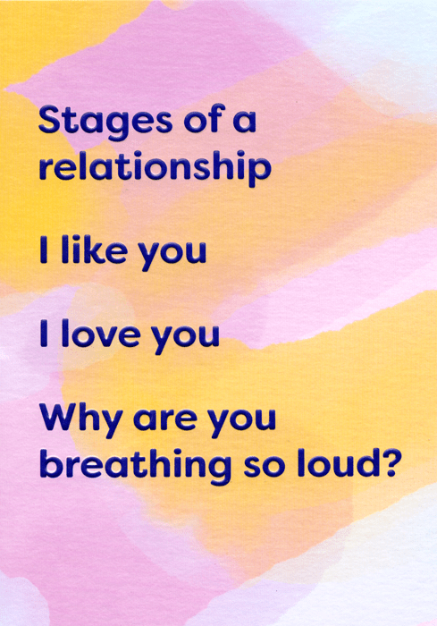 Humorous card by Cath Tate - Stages of a Relationship – Comedy Card Company