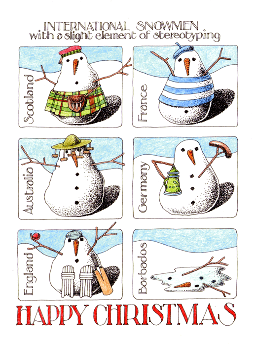 Funny Christmas card by Simon Drew - International Snowmen – Comedy ...