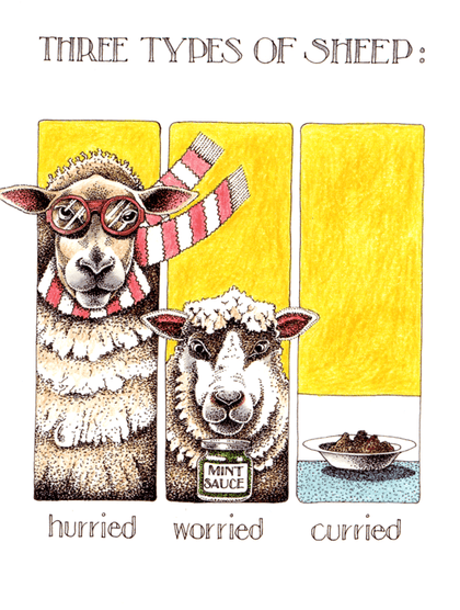Funny card by Simon Drew - Three types of Sheep – Comedy Card Company
